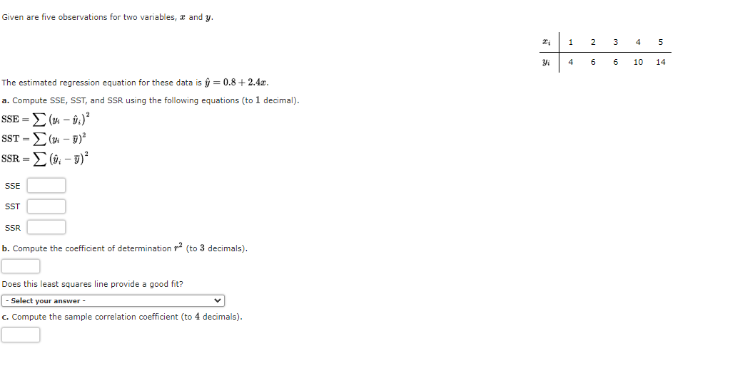 Solved Given are five observations for two variables, and y. | Chegg.com