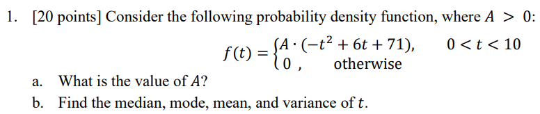 Solved [20 points] Consider the following probability | Chegg.com