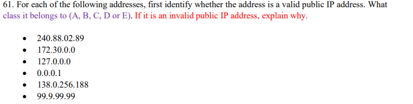 Solved 61. For each of the following addresses, first | Chegg.com
