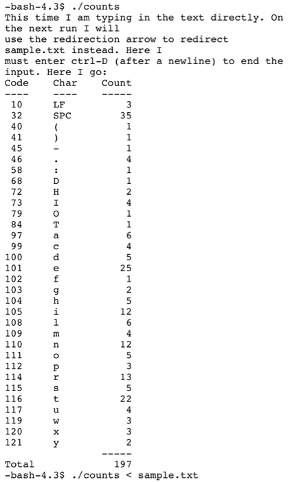 Solved 1. Complete counts.cpp using the tools provided in | Chegg.com