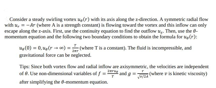 Solved Consider a steady swirling vortex uθ(r) with its axis | Chegg.com