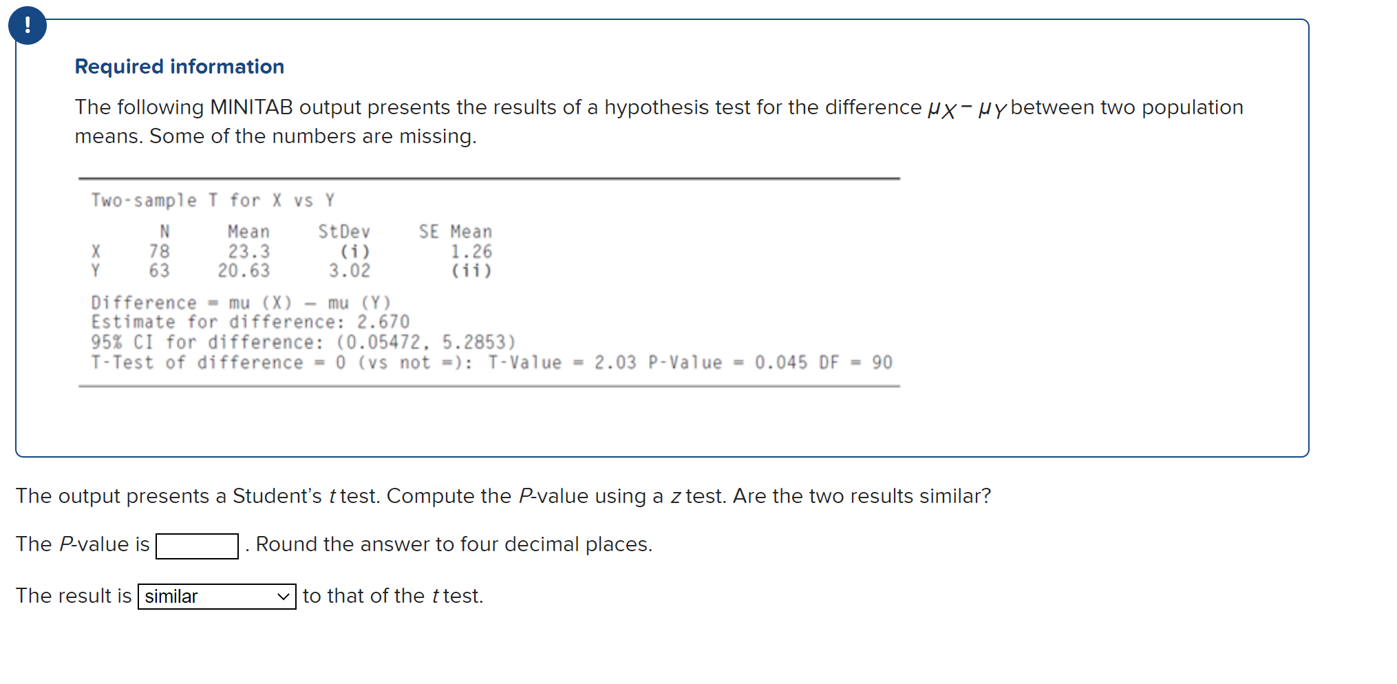 Solved Required information The following MINITAB output | Chegg.com