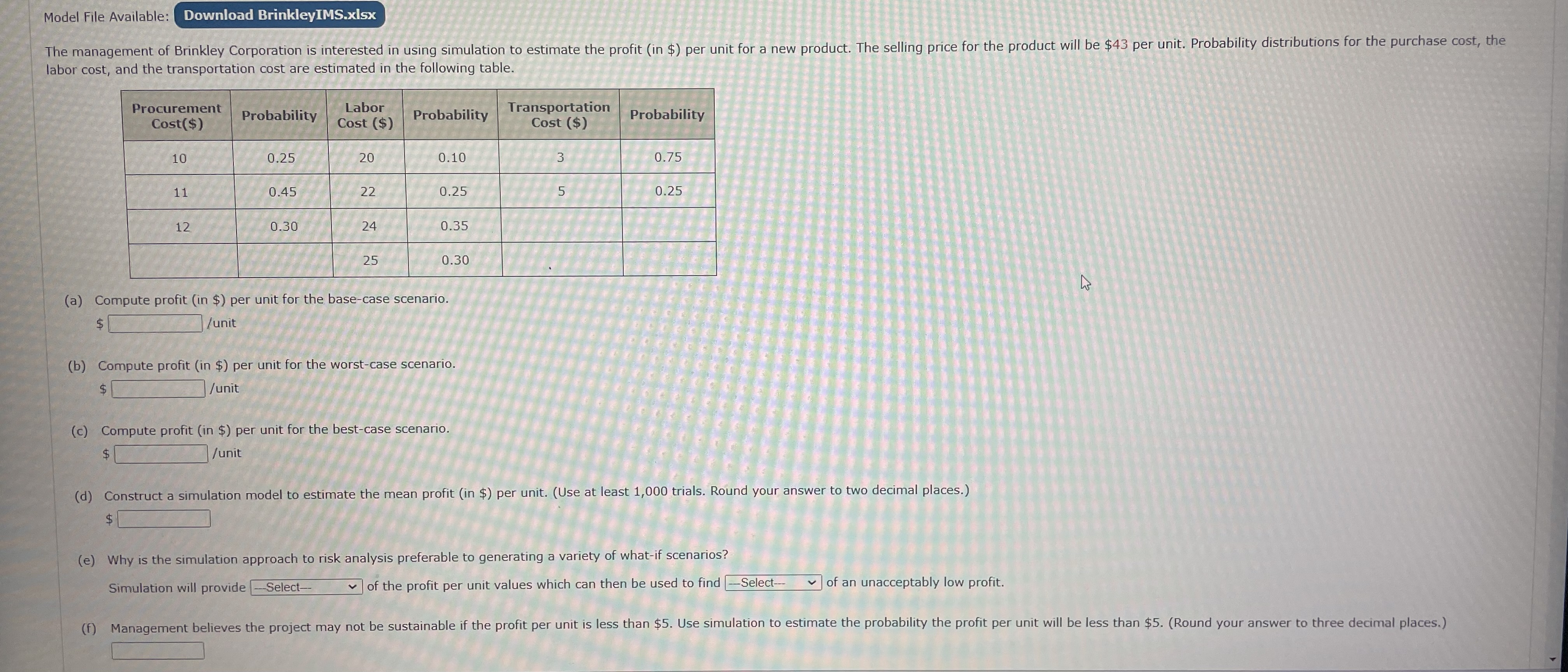 Solved (a) Compute profit (in \$) per unit for the base-case | Chegg.com
