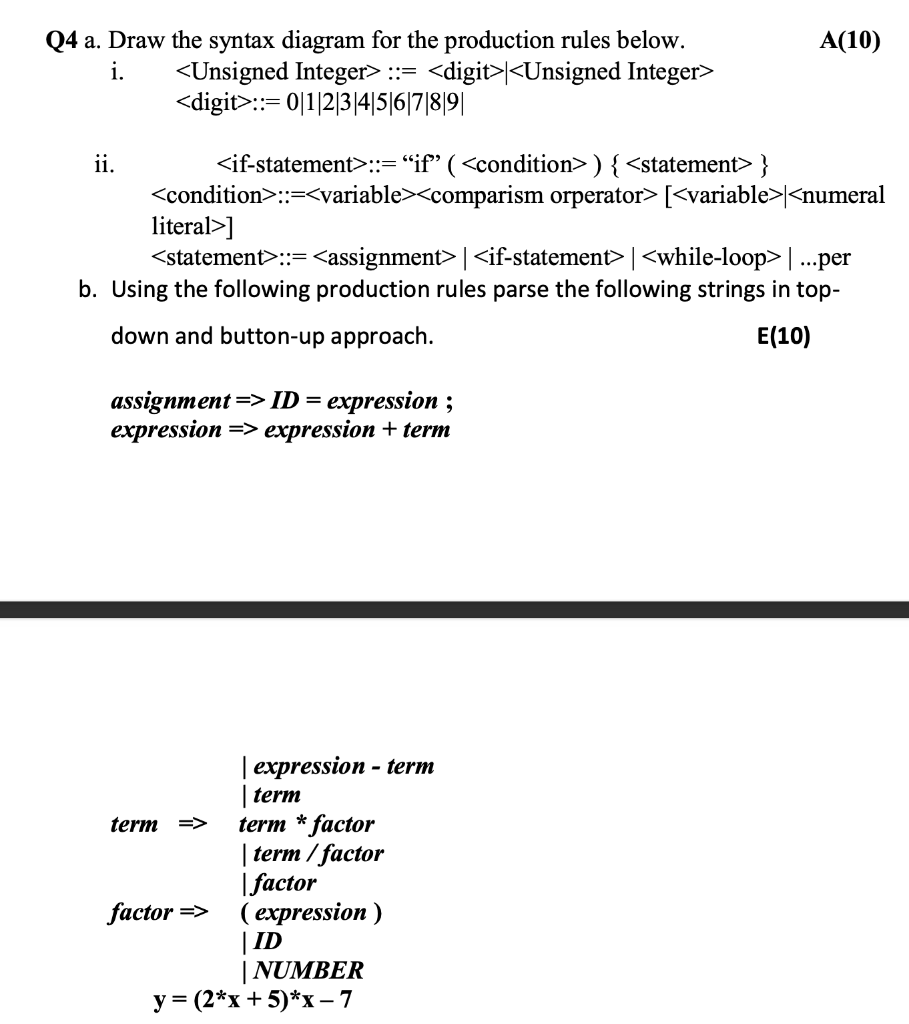 Solved A(10) Q4 a. Draw the syntax diagram for the | Chegg.com