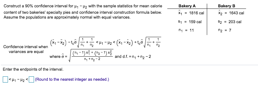 Solved Construct a 90% confidence interval for H1 - H2 with | Chegg.com