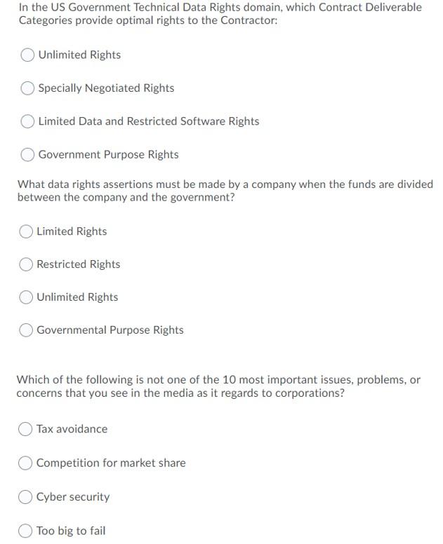 Solved In the US Government Technical Data Rights domain, | Chegg.com