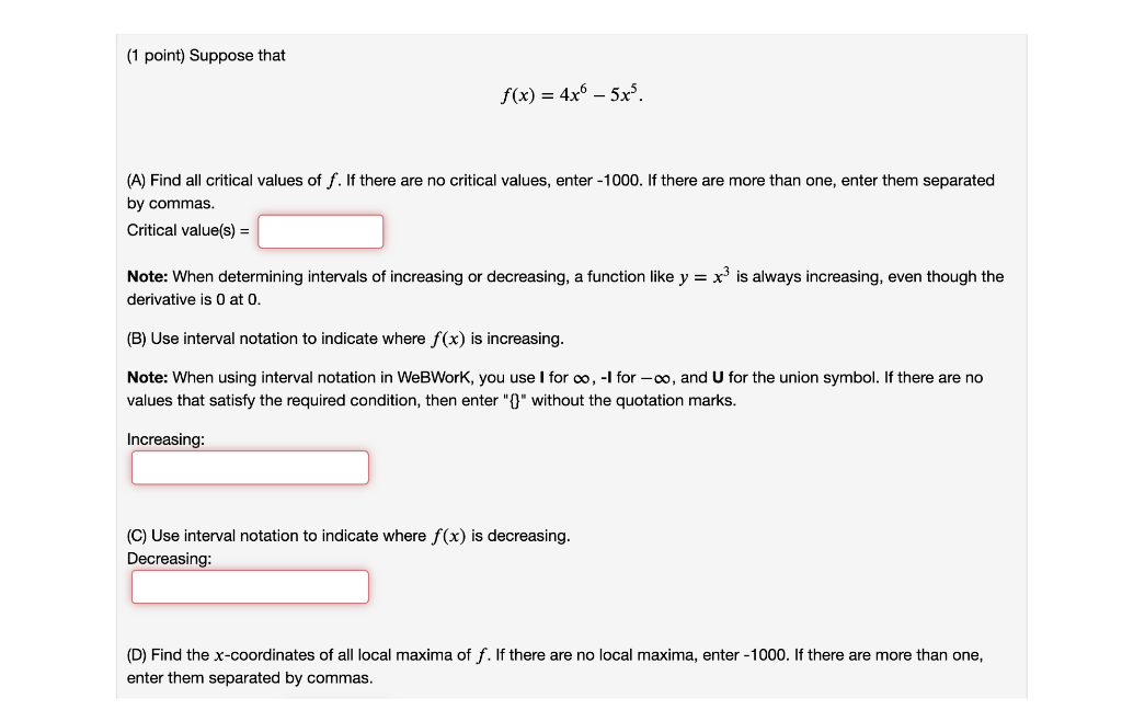 Solved (1 point) Suppose that f(x)=4x6−5x5 (A) Find all | Chegg.com