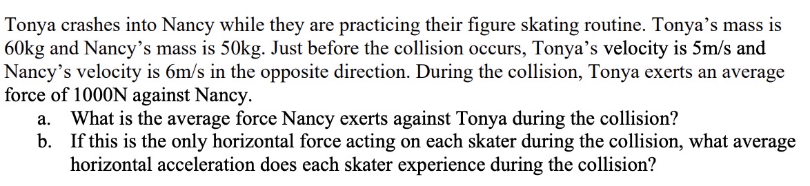Solved Tonya crashes into Nancy while they are practicing | Chegg.com