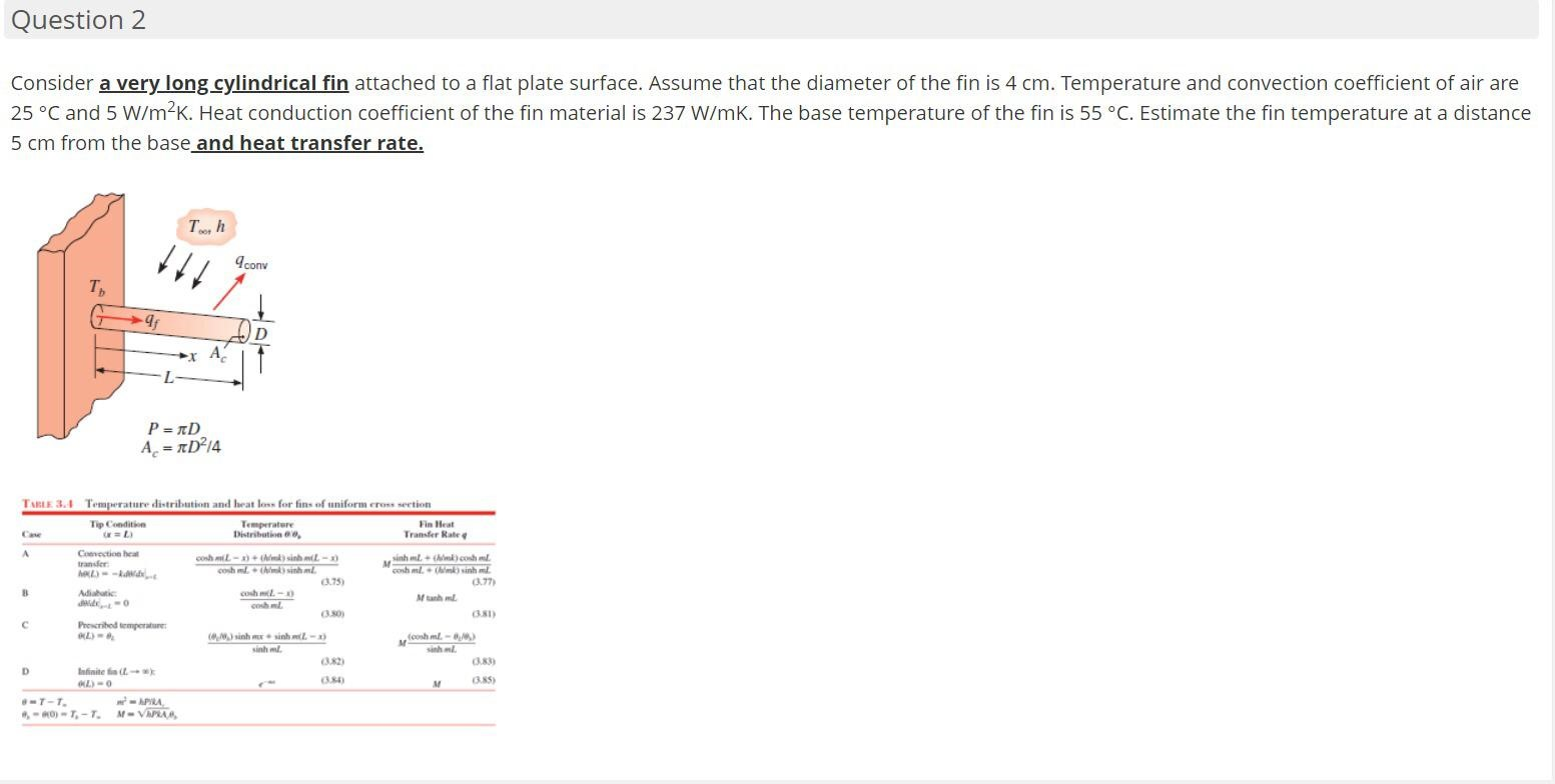 Solved Question 2 Consider a very long cylindrical fin | Chegg.com