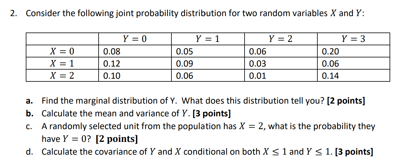 Solved Consider the following joint probability distribution | Chegg.com