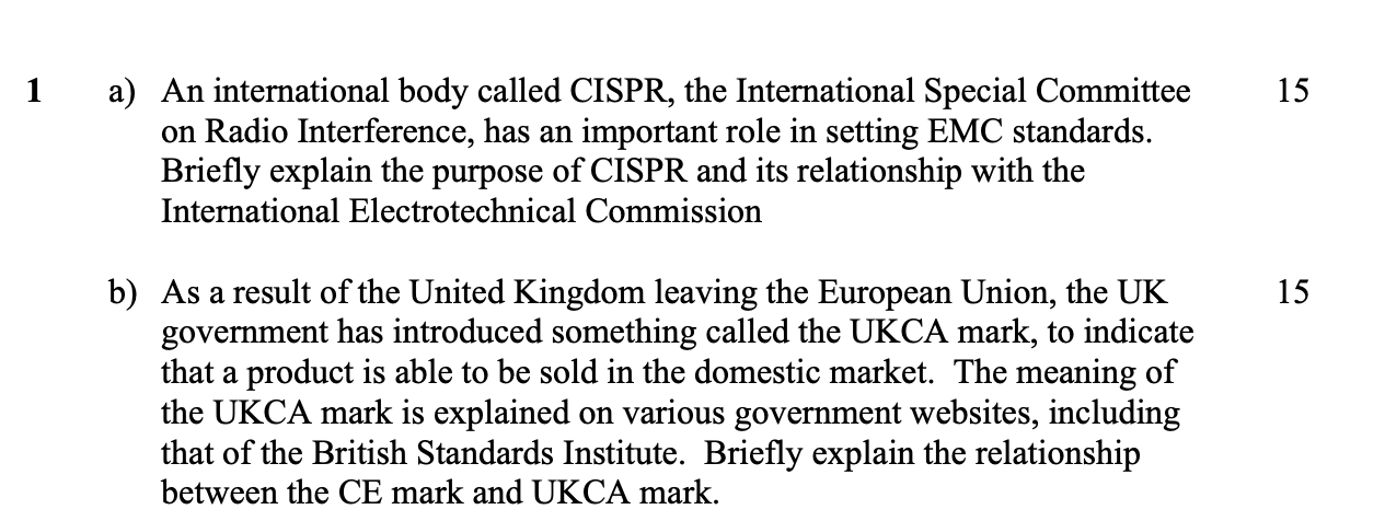 Solved 15 1 a) An international body called CISPR, the | Chegg.com