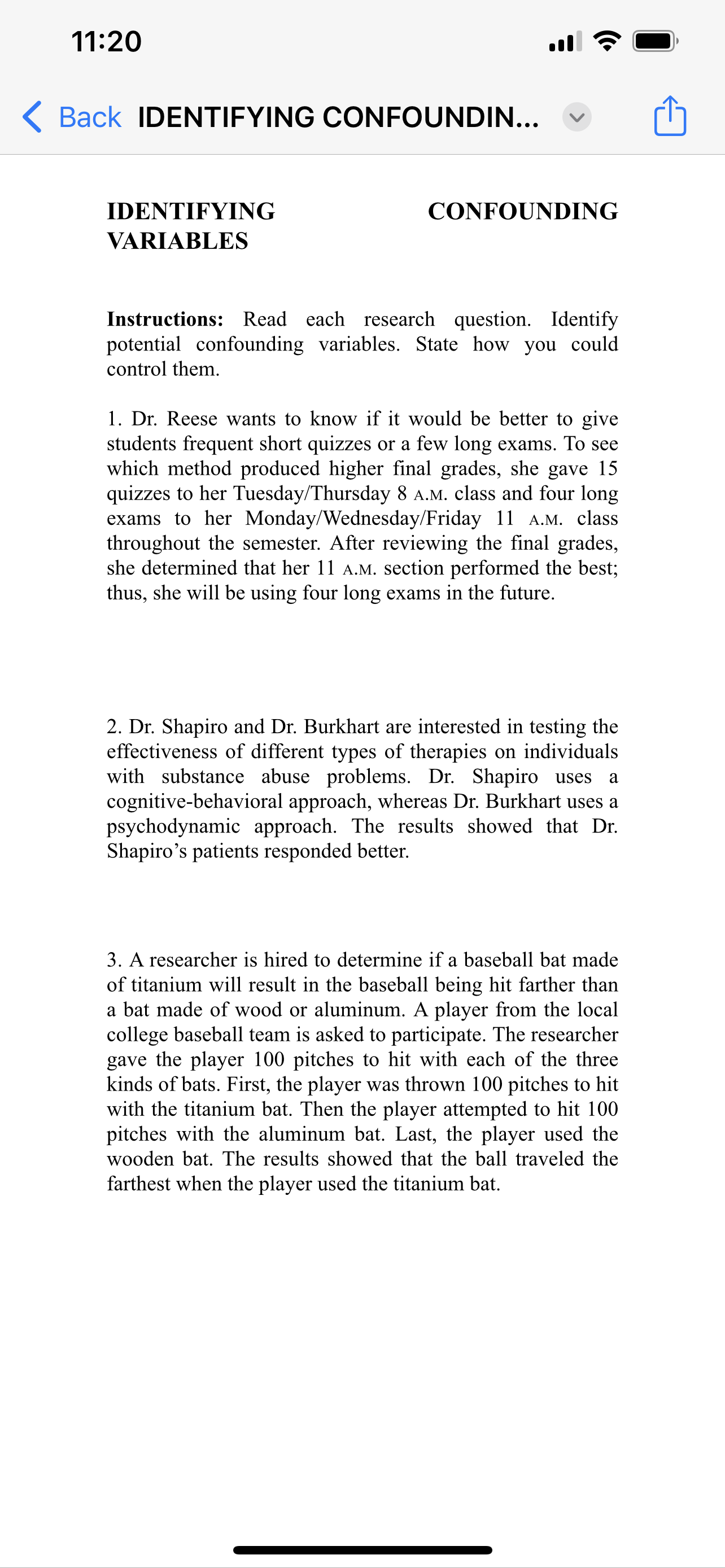 Solved Instructions: Read each research question. Identify | Chegg.com