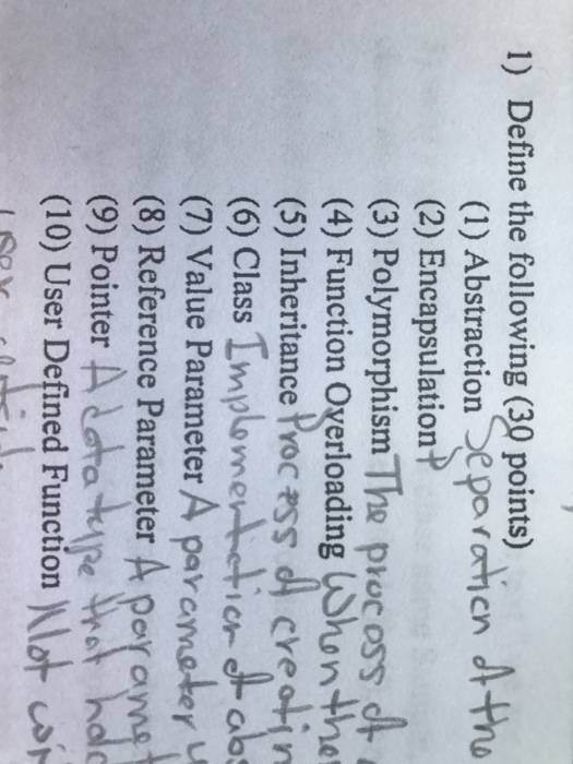 Solved Define the following (1) Abstraction (2) | Chegg.com