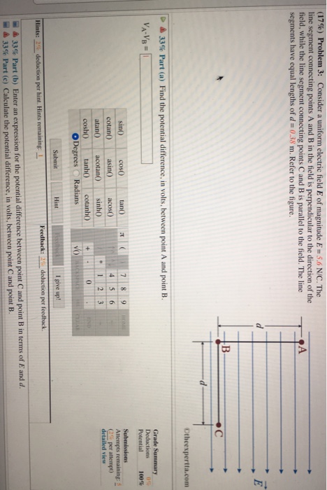Solved (17%) Problem! : Consider two points in an electric | Chegg.com