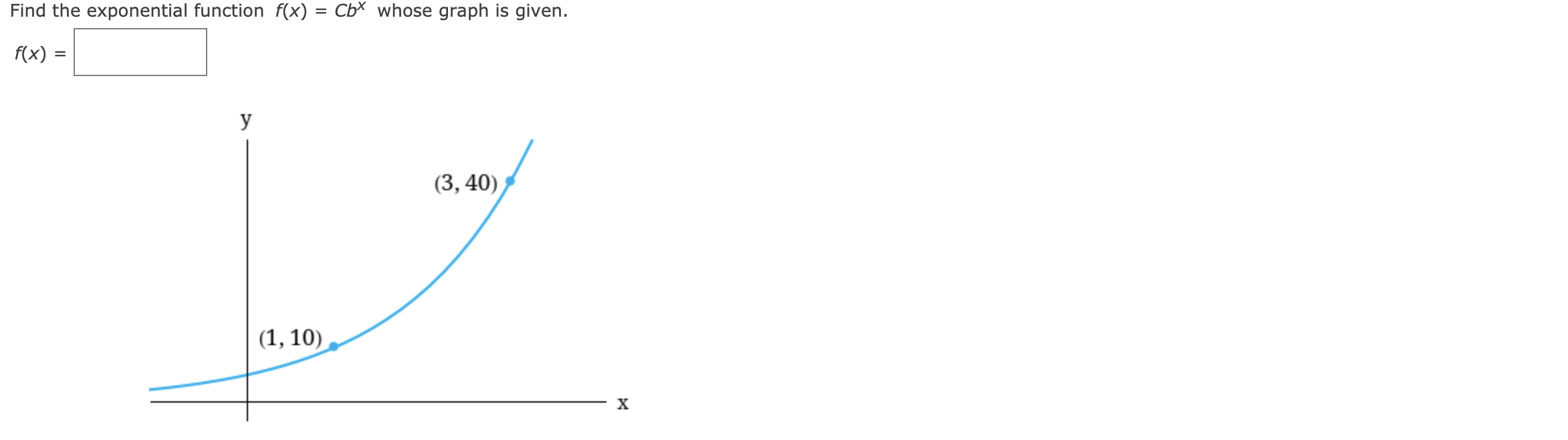 Solved Find the exponential function f(x)=Cbx whose graph is | Chegg.com