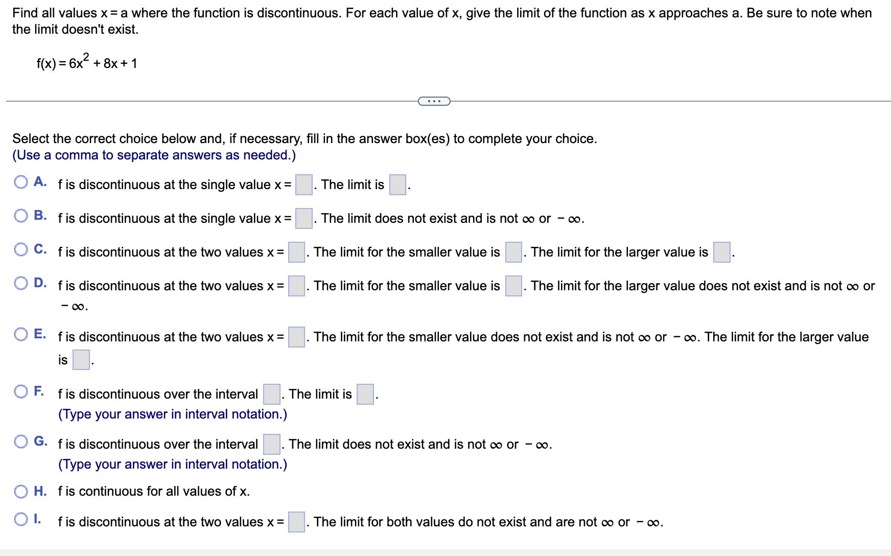 Solved Find all values x=a where the function is | Chegg.com