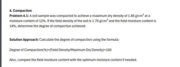 Solved CompactionProblem 4.1: A soil sample was compacted to | Chegg.com
