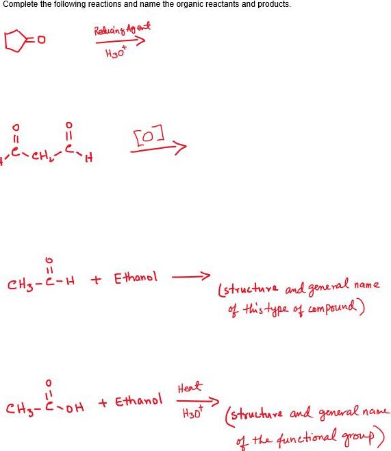 Solved Complete the following reactions and name the organic | Chegg.com