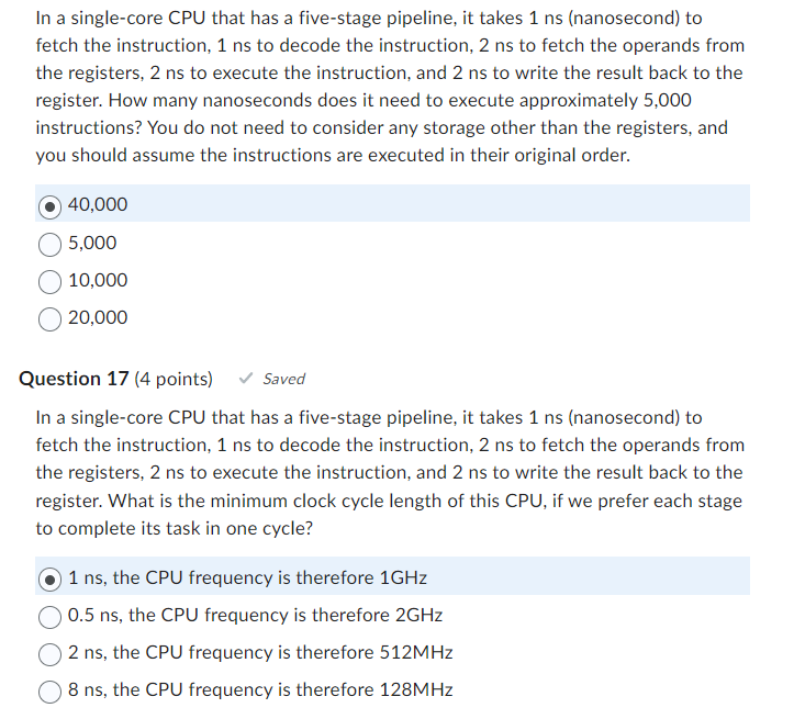 Solved In a single-core CPU that has a five-stage pipeline, | Chegg.com