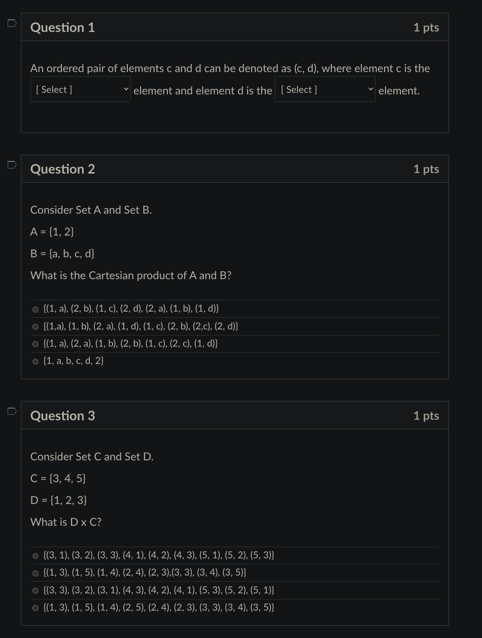 Solved An ordered pair of elements c and d can be denoted as | Chegg.com