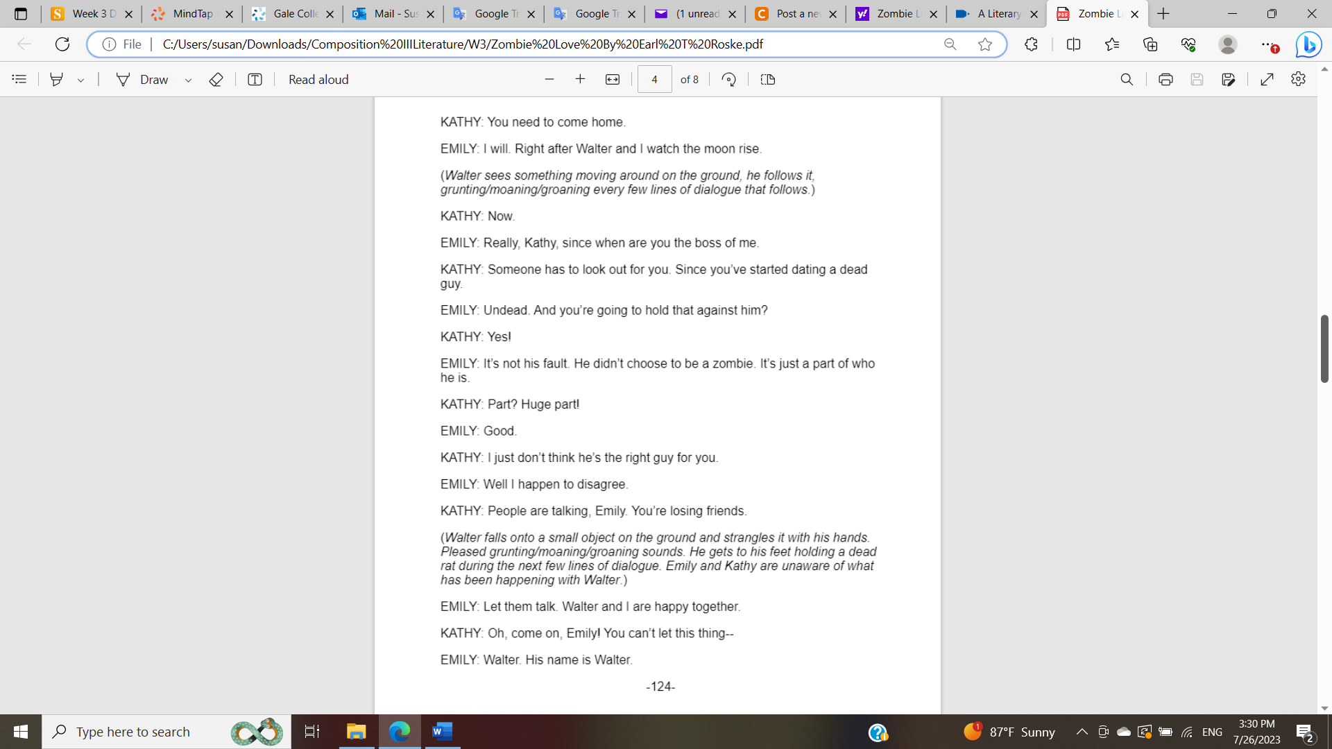 Write A Literary Analysis of Zombie Love Play by Earl | Chegg.com