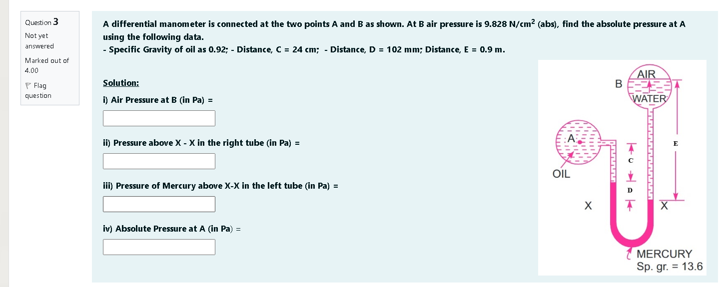 Solved A differential manometer is connected at the two | Chegg.com