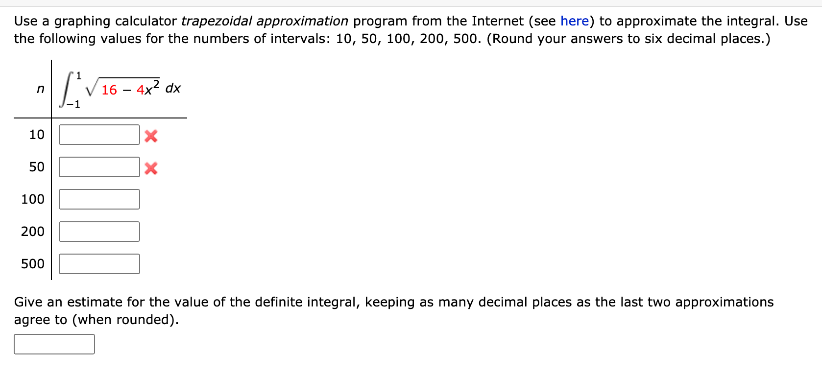 Solved Use a graphing calculator trapezoidal approximation | Chegg.com