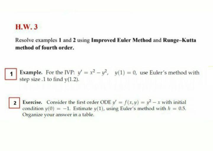 Solved H.W.3 Resolve examples 1 and 2 using Improved Euler | Chegg.com