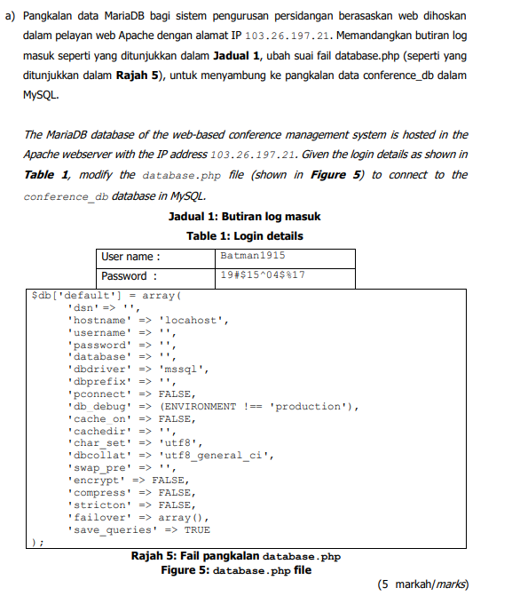 Solved a) Pangkalan data MariaDB bagi sistem pengurusan | Chegg.com