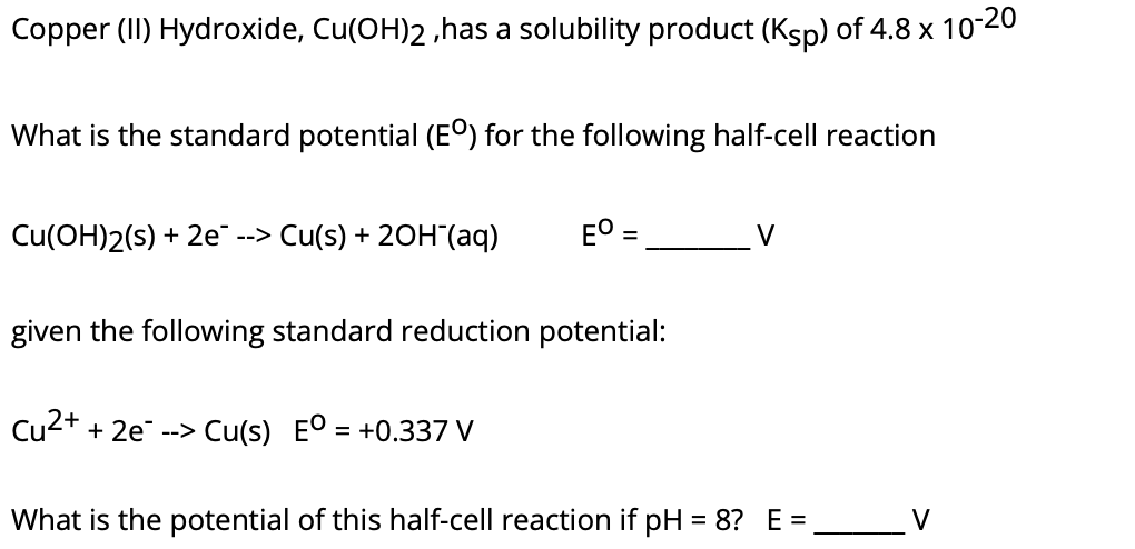 Solved Copper (II) Hydroxide, Cu(OH)2, has a solubility | Chegg.com