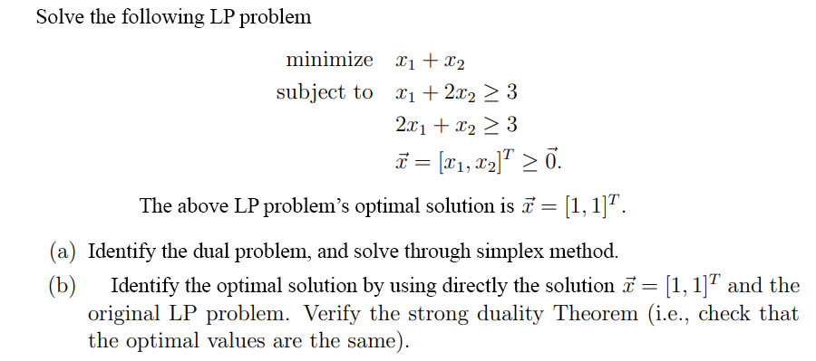Solved Solve the following LP problem minimize 11 + 12 | Chegg.com