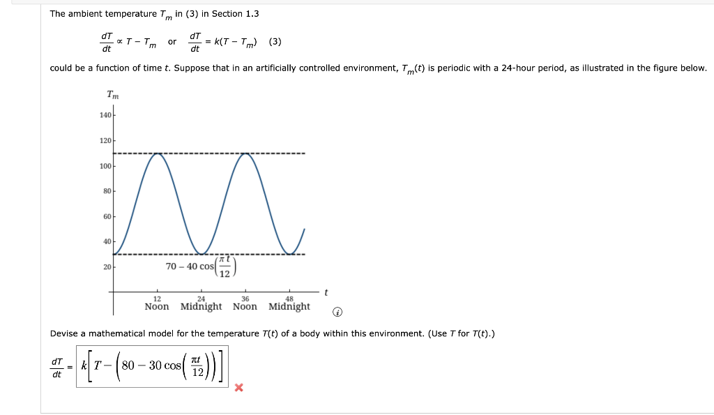 Solved The ambient temperature Tm (3) in Section 1.3 dT dt | Chegg.com