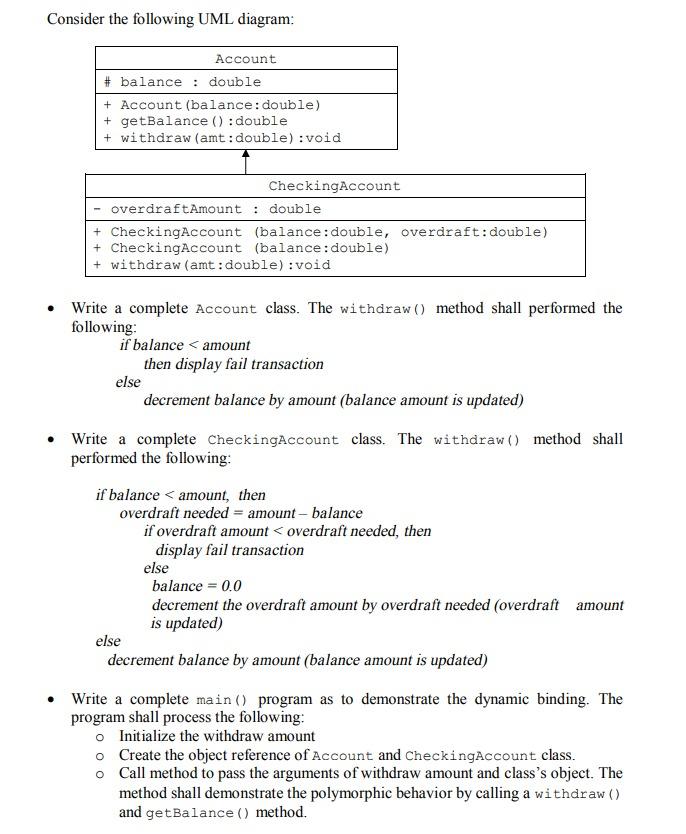 Solved Consider the following UML diagram: Account # balance | Chegg.com