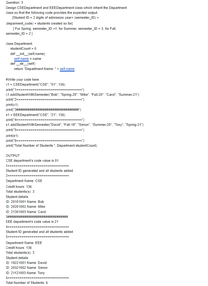 Solved In Python Please. Design CSEDepartment and | Chegg.com