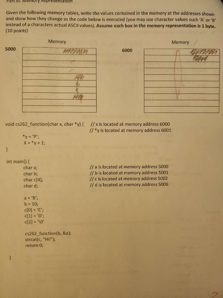 Solved Given the following memory tables, write the values | Chegg.com