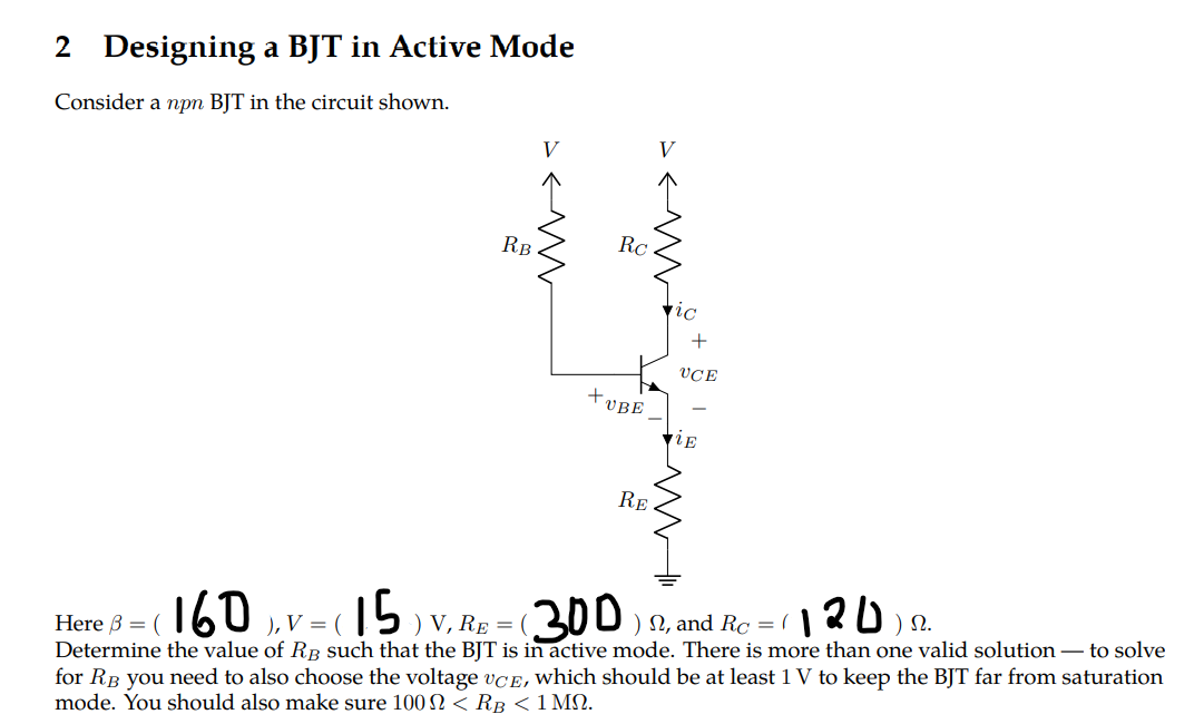 Solved 2 Designing a BJT in Active Mode Consider a npn BJT | Chegg.com