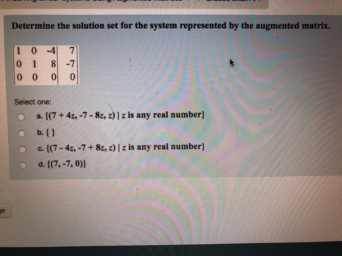 Solved Determine the solution set for the system represented | Chegg.com