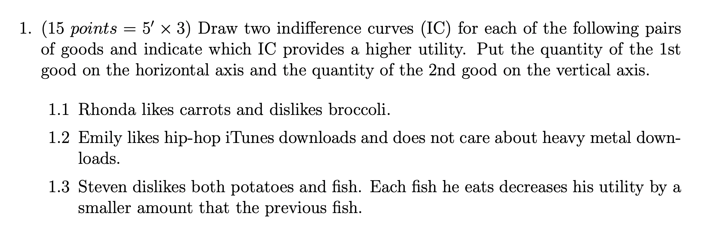 Solved 1. (15 points =5′×3) Draw two indifference curves | Chegg.com