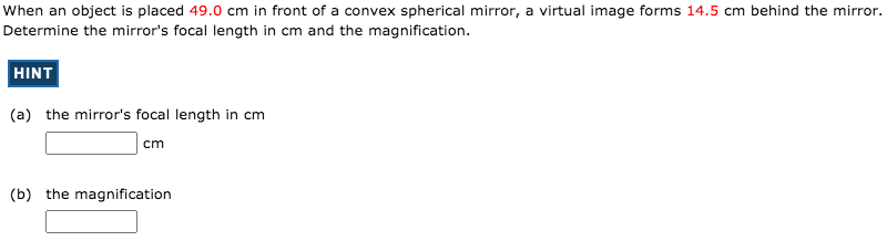 Solved A convex spherical mirror, whose focal length has a | Chegg.com