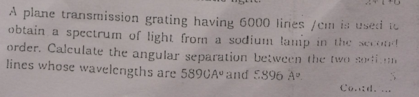 Solved A Plane Transmission Grating Having 6000 Liries Cm
