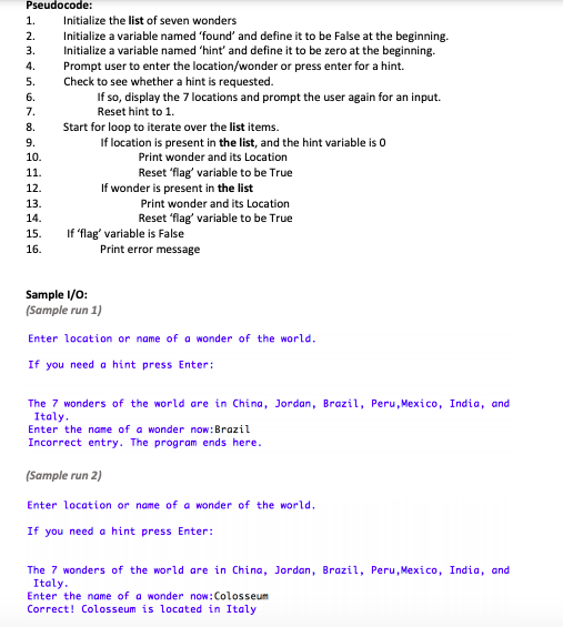 Solved Topics: Pseudocode, Branching, For loop, Sequence | Chegg.com