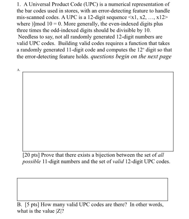 1. A Universal Product Code (UPC) is a numerical | Chegg.com
