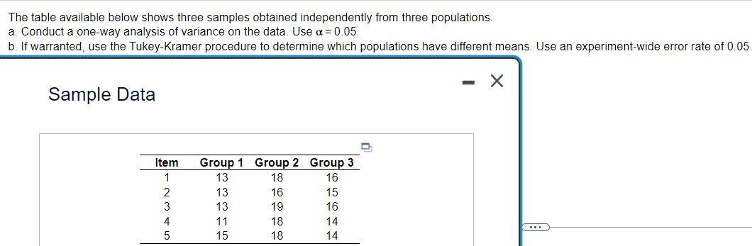 Solved The table available below shows three samples | Chegg.com
