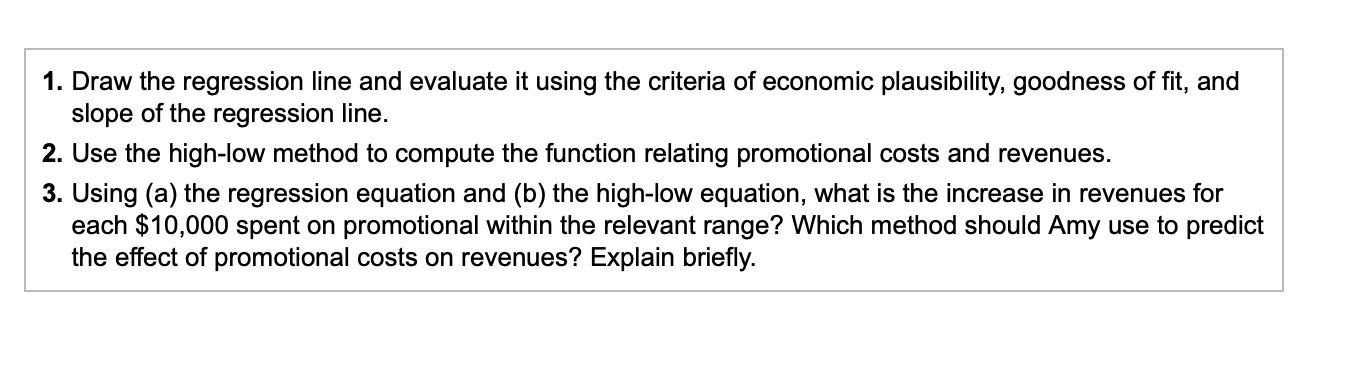 Solved 1. Draw the regression line and evaluate it using the | Chegg.com