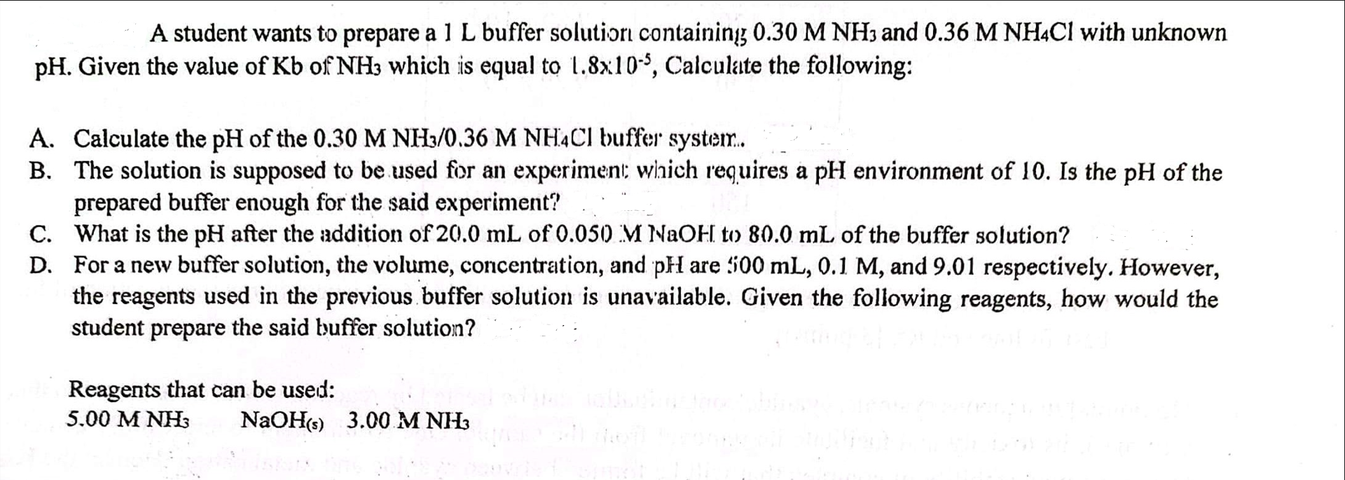 Solved A student wants to prepare a 1 L buffer solutiorl | Chegg.com
