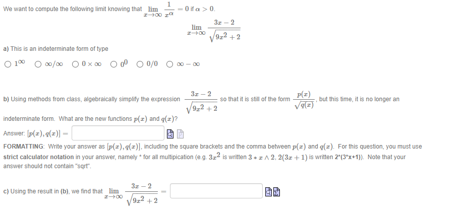 Solved We want to compute the following limit knowing that | Chegg.com