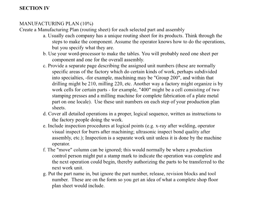 SECTION IV MANUFACTURING PLAN (10%) Create a | Chegg.com