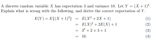Solved A discrete random variable X has expectation 3 and | Chegg.com