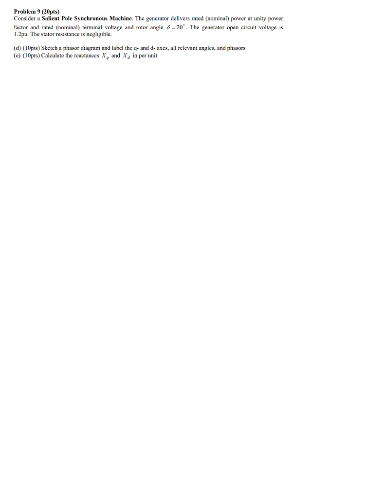 Solved Consider A Salient Pole Synchronous Machine The