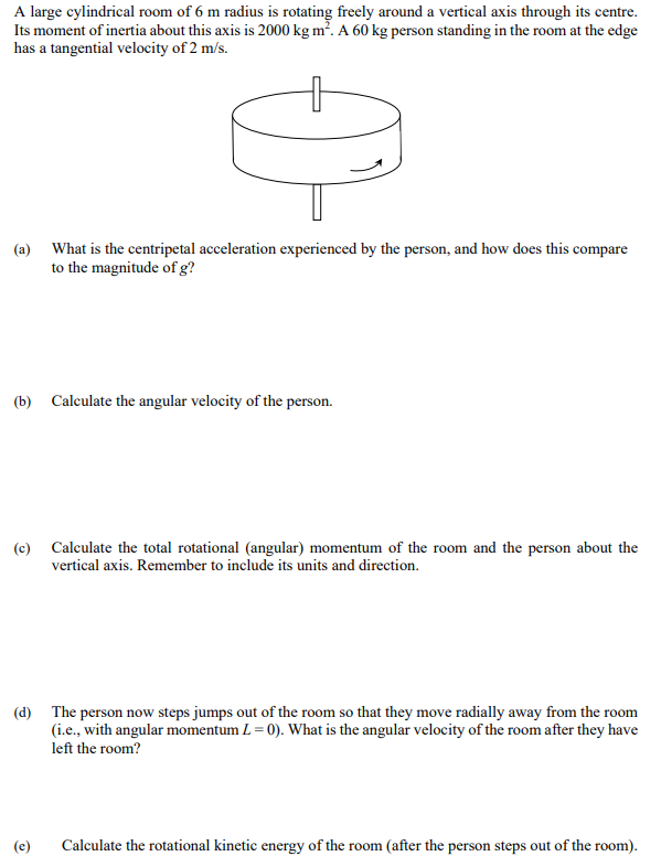 Solved A large cylindrical room of 6 m radius is rotating | Chegg.com